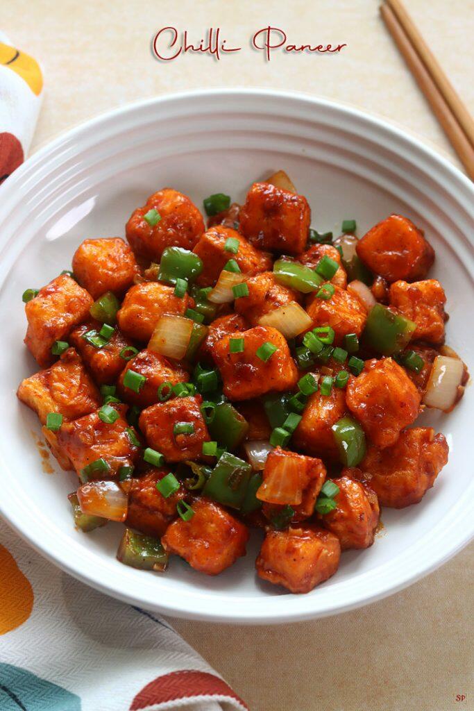 Chilli Paneer Recipe (Dry & Gravy)- Sharmis Passions