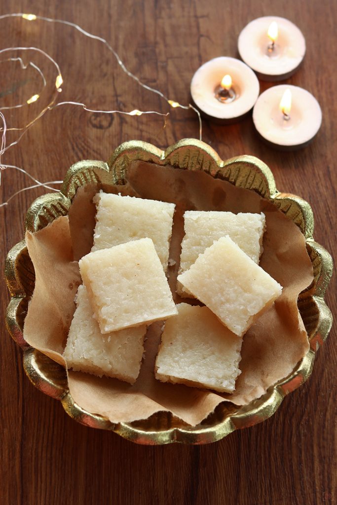 Coconut Burfi Recipe | Thengai Burfi Recipe - Sharmis Passions