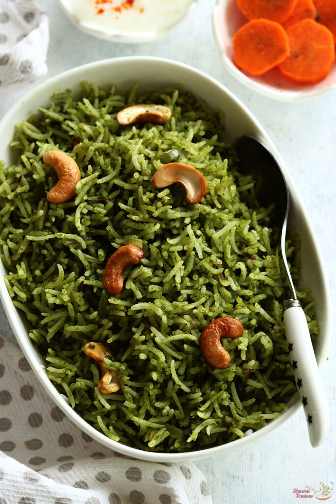 Pudina Rice Recipe | Mint Pulao Recipe - Sharmis Passions