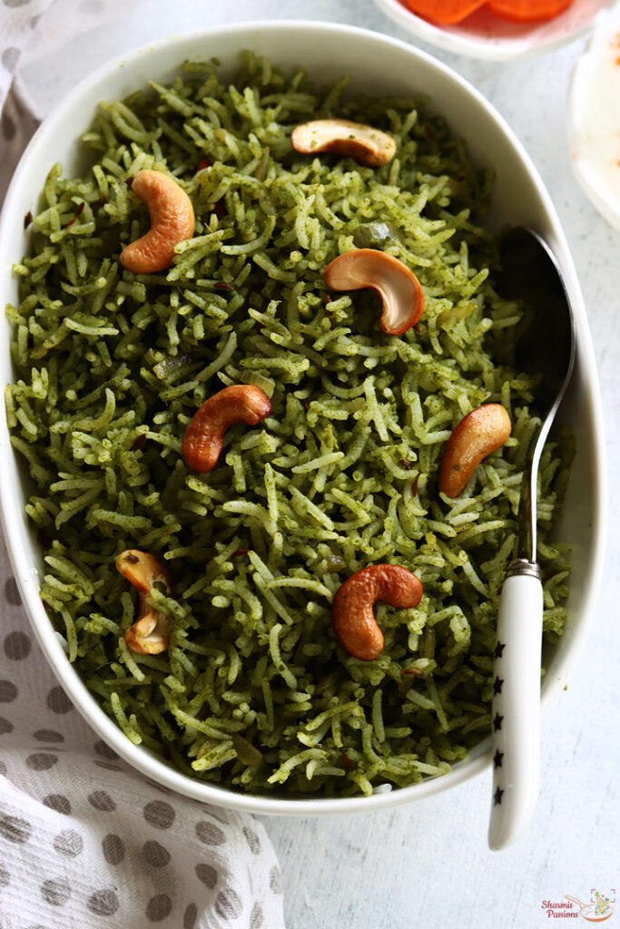 Pudina Rice Recipe | Mint Pulao Recipe - Sharmis Passions